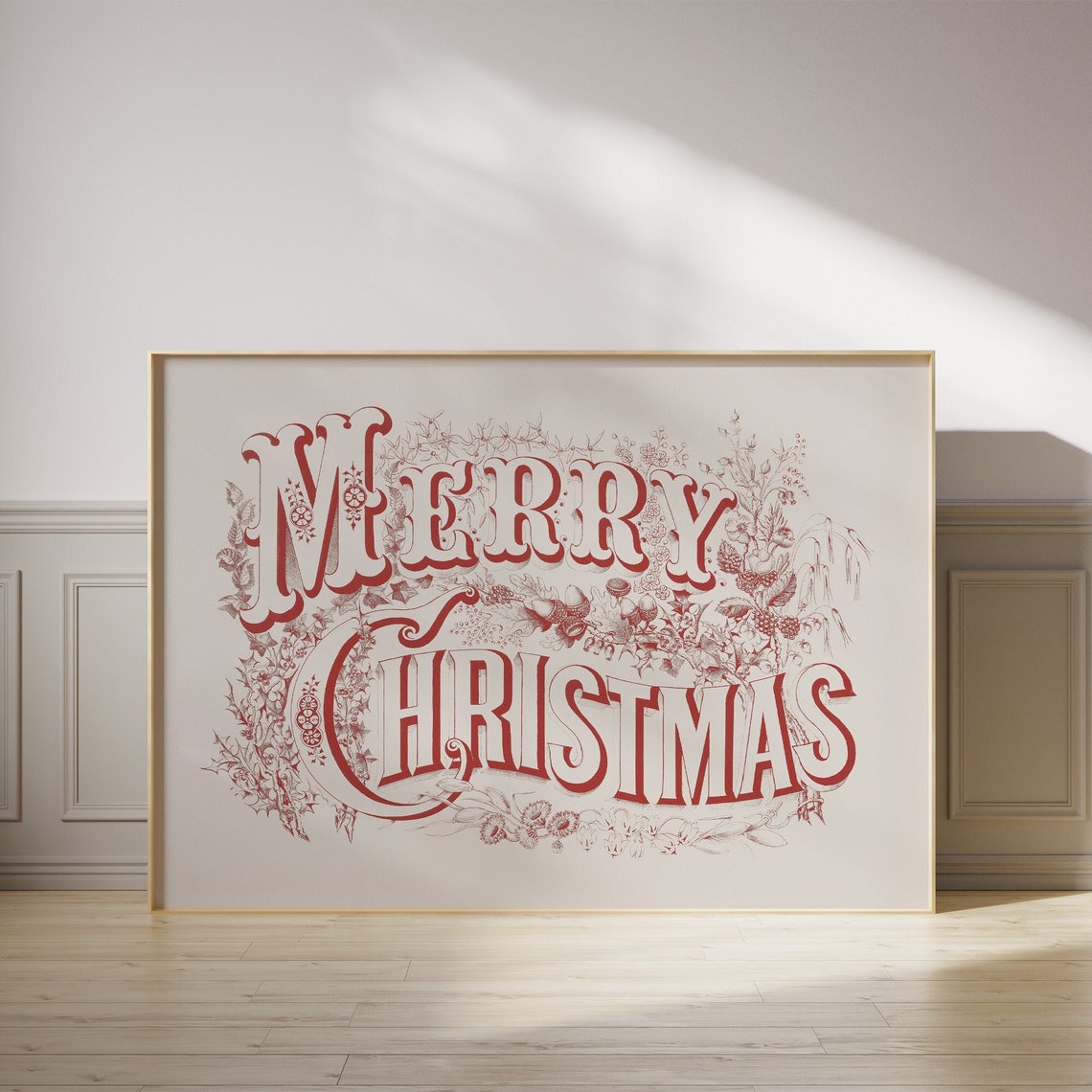Vintage Merry Christmas Printable Wall Art, Red Christmas Sign, Holiday ...