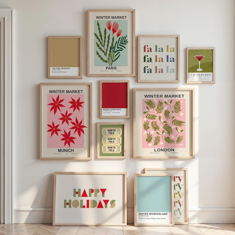 Retro Christmas Prints Printable Poster Bundle Set of 50 Trendy Xmas ...