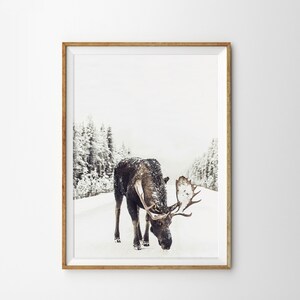 Winter Print Set of 5 Prints Moose Log Cabin Printable Art Woodland ...