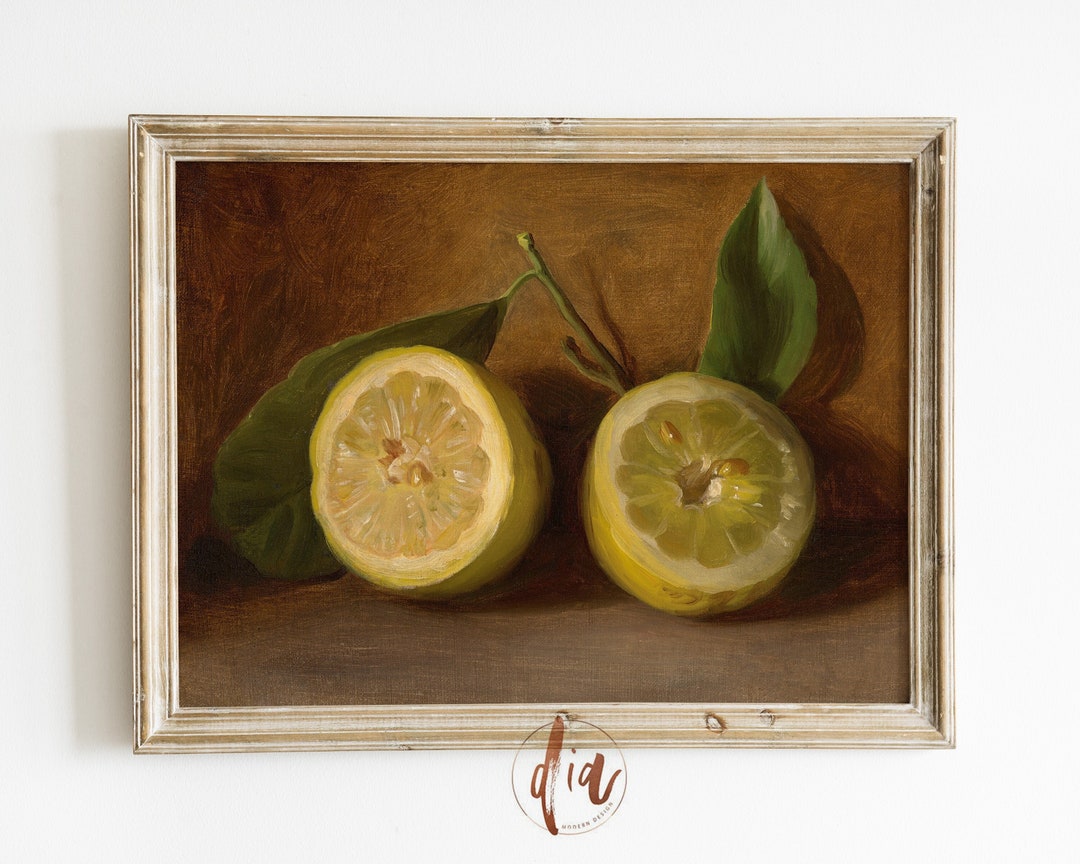 Lemon Print, Vintage Citrus Still Life Painting, Digital Horizontal ...
