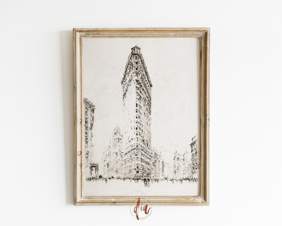 Vintage Flatiron Building Drawing, New York City Antique Sketch, NYC ...