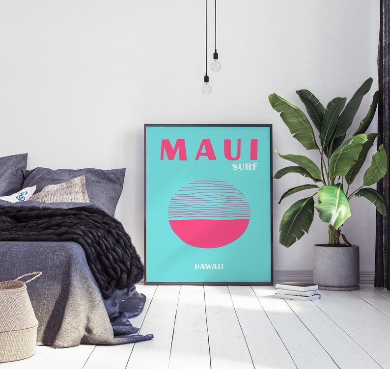 Maui Hawaii Travel Poster Print, Preppy Room Decor, Pink Blue Wall Art ...