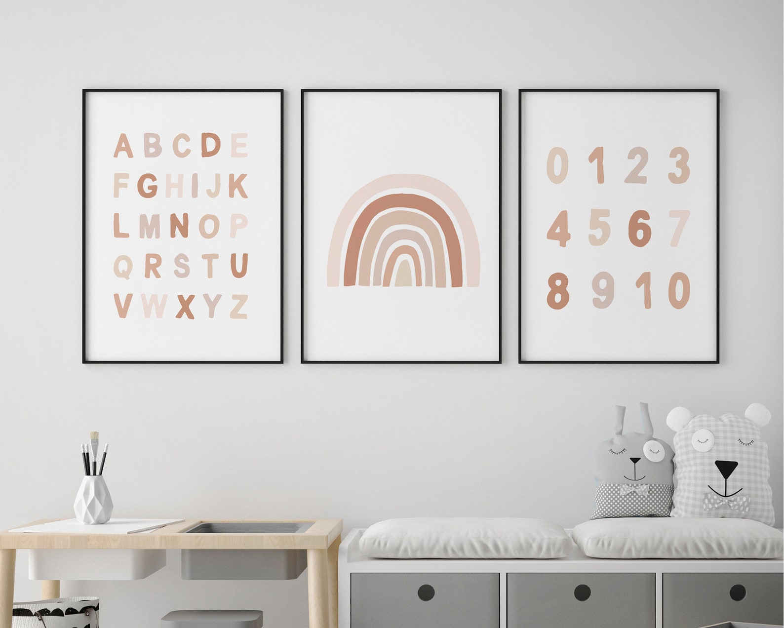 Neutral Rainbow Wall Art Set of 3 Prints Muted Alphabet Poster - Etsy