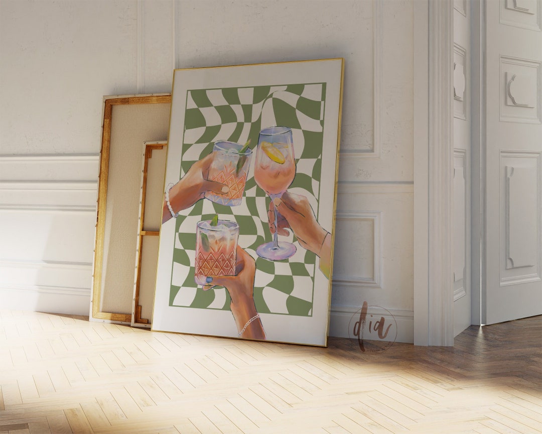 Cocktail Print, CHEERS DIGITAL DOWNLOAD, Green Preppy Bar Cart Print ...