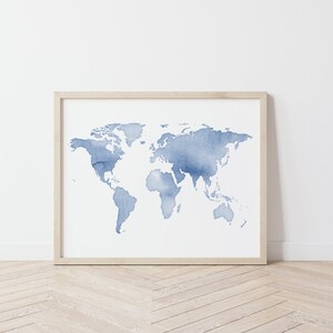 Navy Blue World Map Print Watercolor Print Printable Map Boy Nursery ...