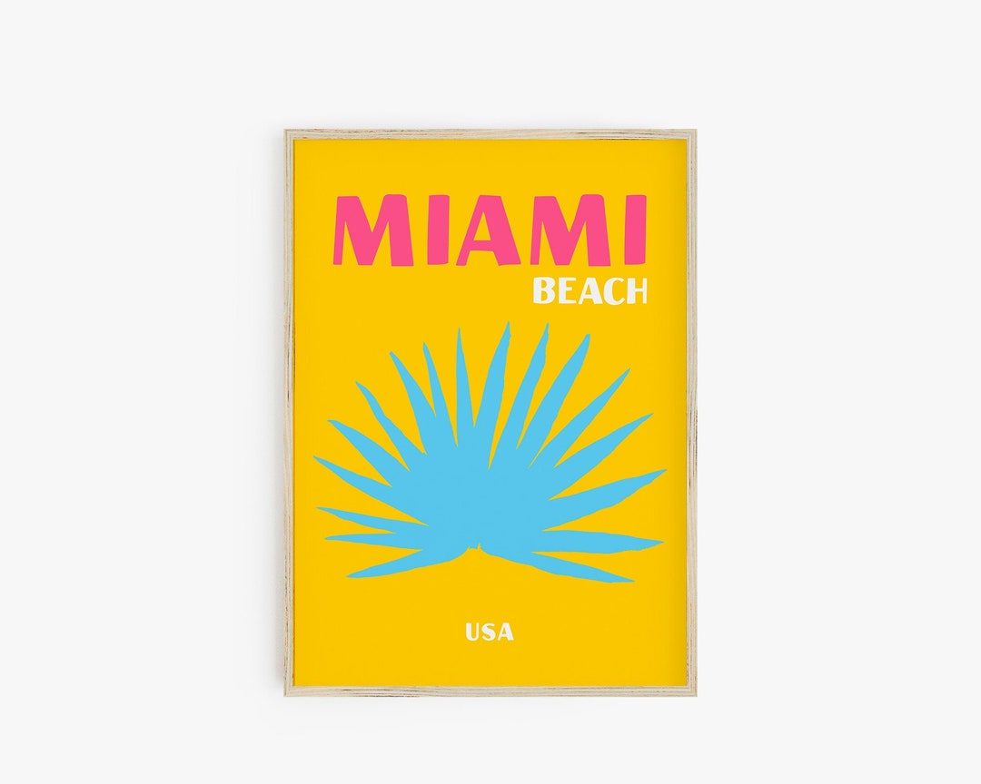 Miami Beach Travel Poster Print, Preppy Room Decor, Retro Wall Art ...