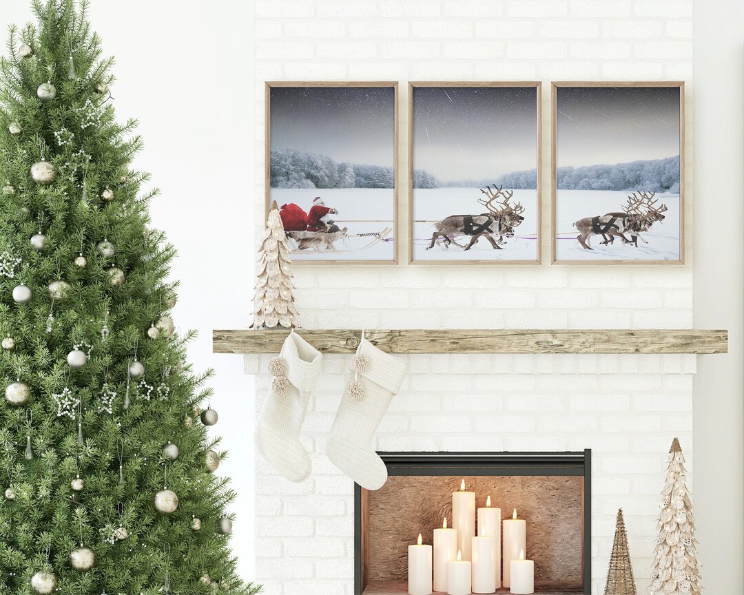 Gallery Wall Set Christmas Prints, Santa Sleigh Reindeer Holiday Decor ...