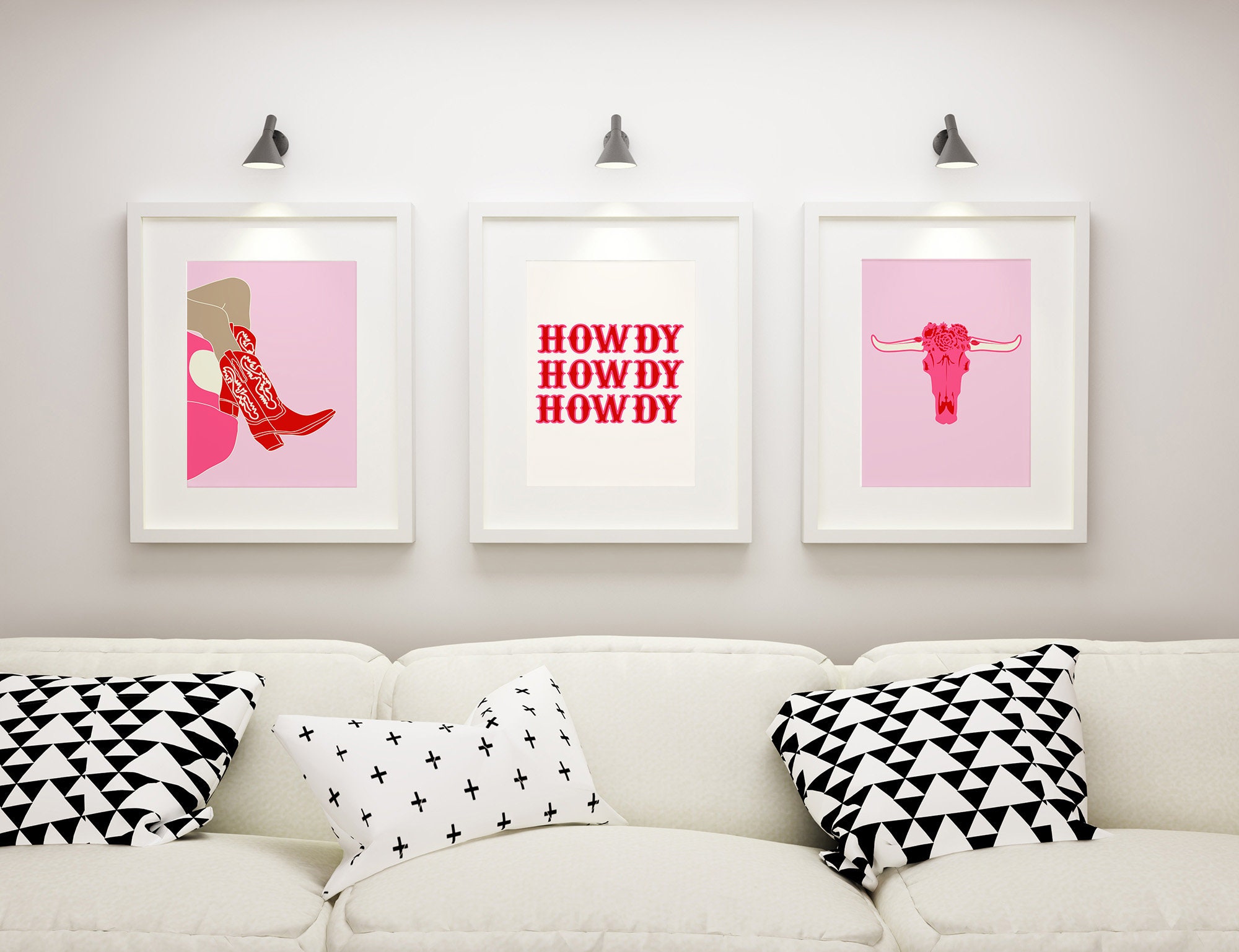 Preppy Western Poster Set Pink Red Wall Art Prints Howdy - Etsy