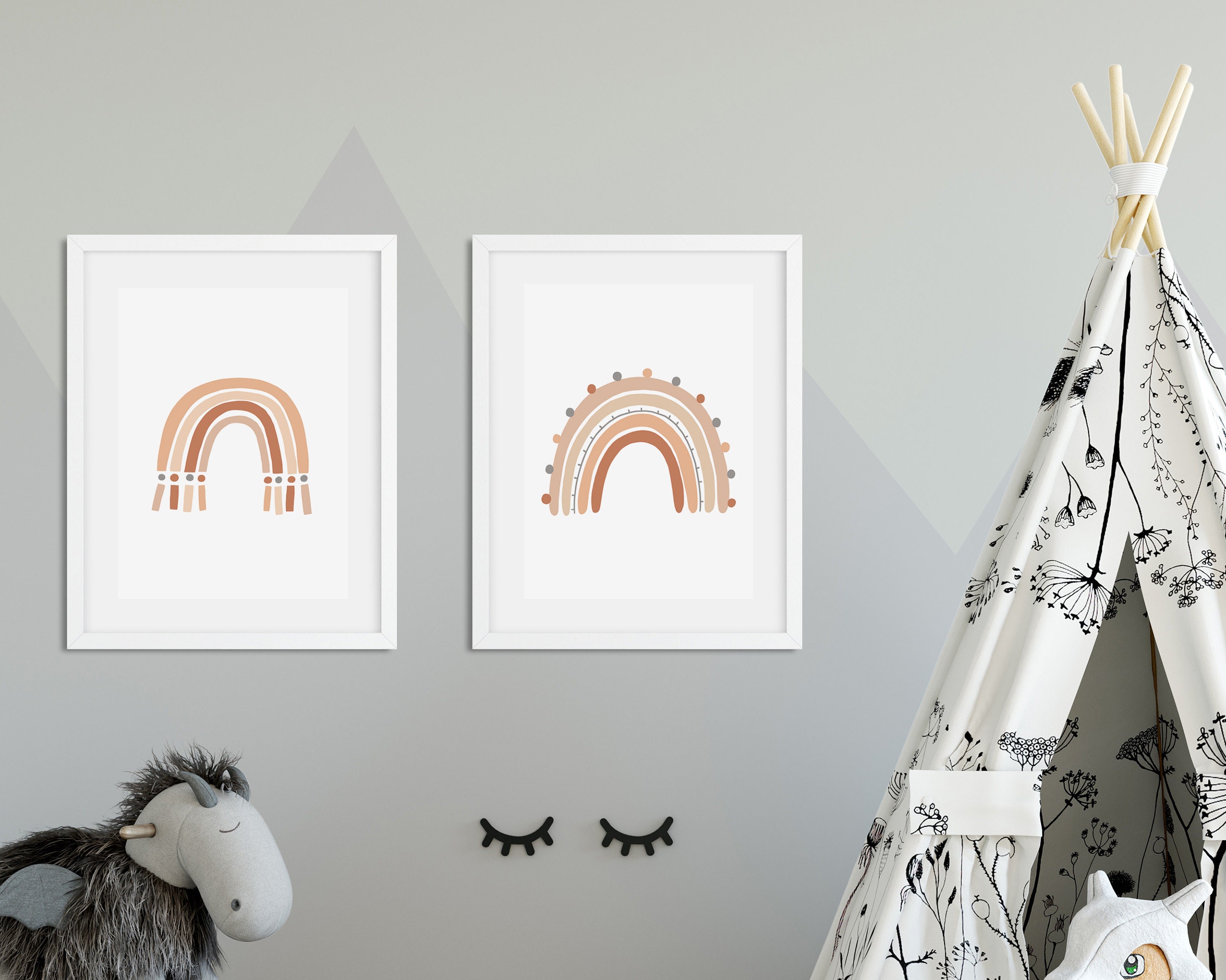 Neutral Boho Rainbow Set of 2 Prints Burnt Orange Terracotta Rainbow ...