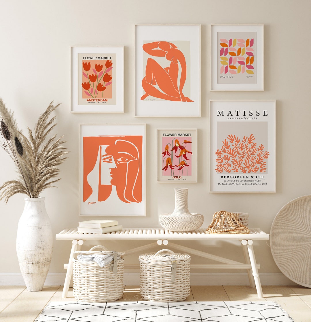 Gallery Wall Set, Pink Orange Poster Set of 6, Trendy Wall Art, Matisse ...