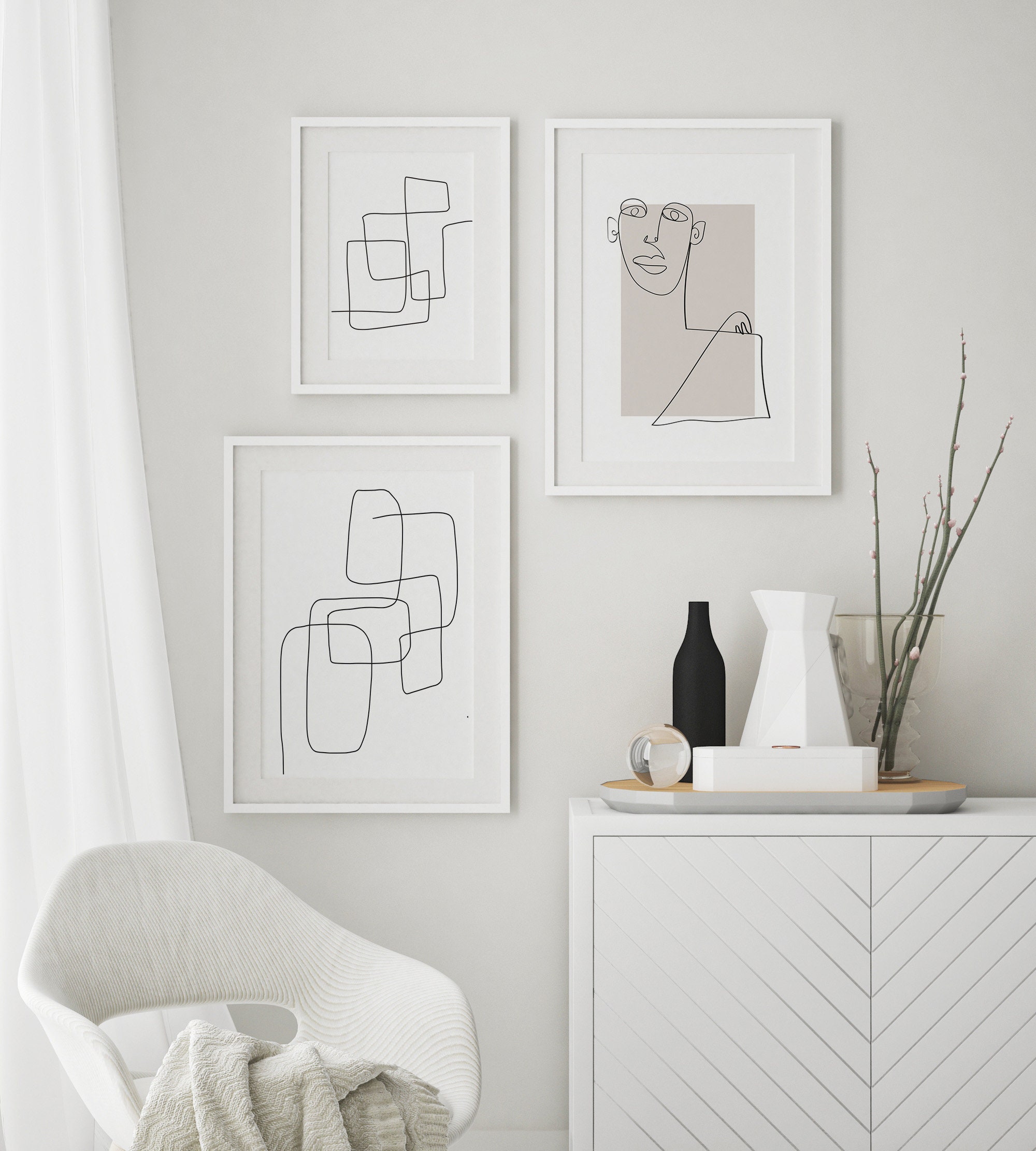 Line Art Set of 3 Prints Modern Minimalist Art Prints Abstract | Etsy