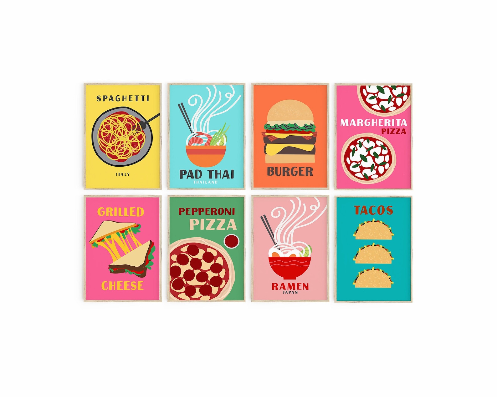 Food Poster Bundle Set Preppy Room Decor Pizza Tacos Ramen - Etsy