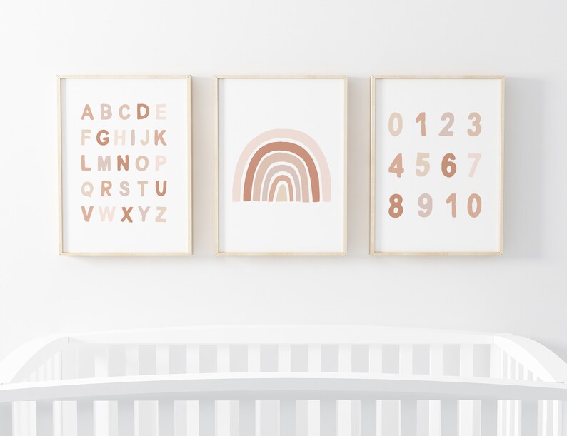 Neutral Rainbow Wall Art Set of 3 Prints Muted Alphabet Poster | Etsy UK