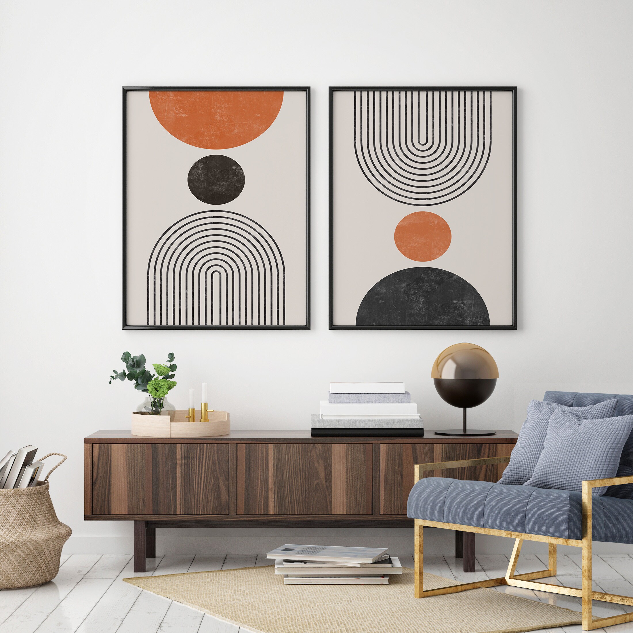 Geometric Print Set of 2 Rainbow Arch Print Mid Century Modern Art ...