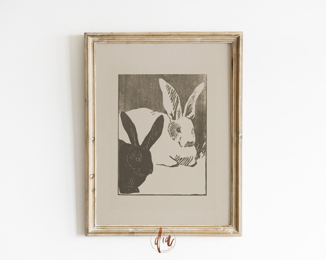 Bunny Rabbit Sketch, Vintage Rabbit Drawing, Easter Wall Art, Easter ...