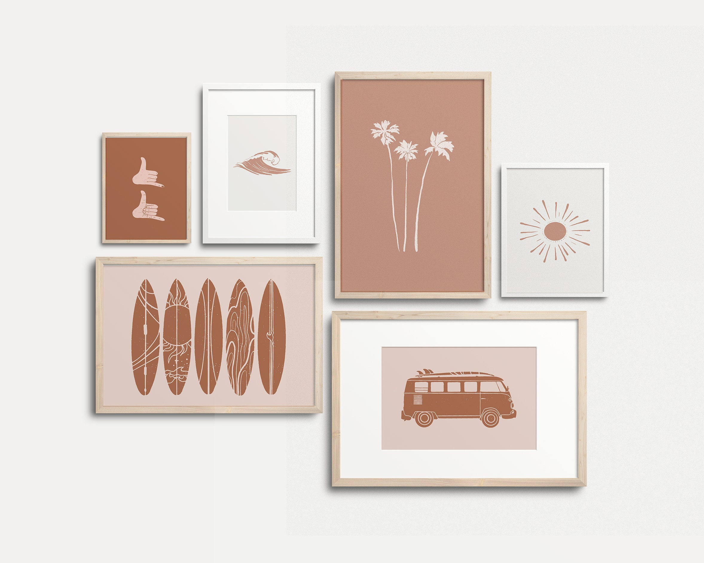 Boho Surf Print Set of 6, Abstract Coastal Wall Art, Mid Century Modern ...