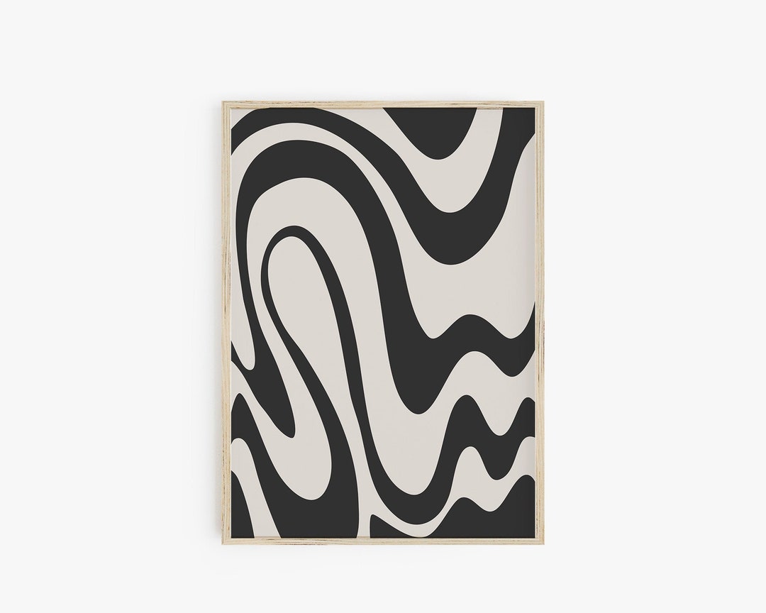 Retro Wavy Poster Print, Monochromatic Wavy Marble Wall Art, Wavy Lines ...