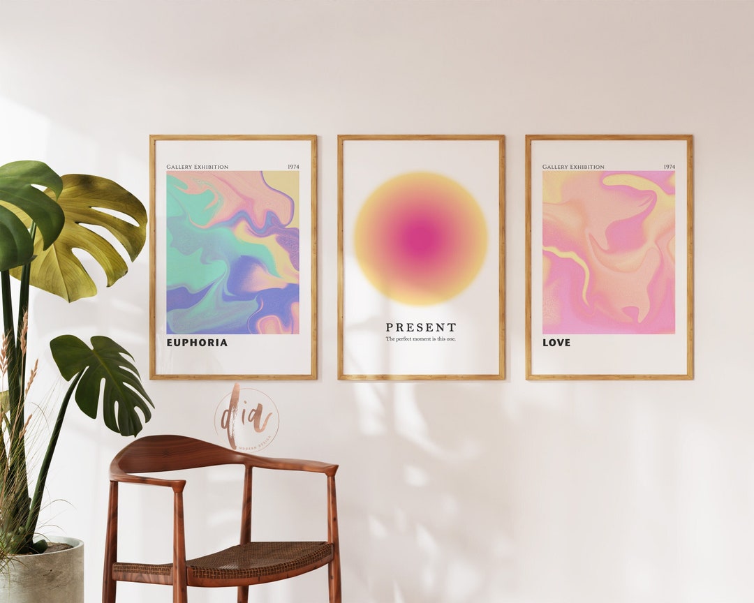 Aura Poster Set, Retro Gradient Print, Pastel 70s Wall Art, Affirmation ...