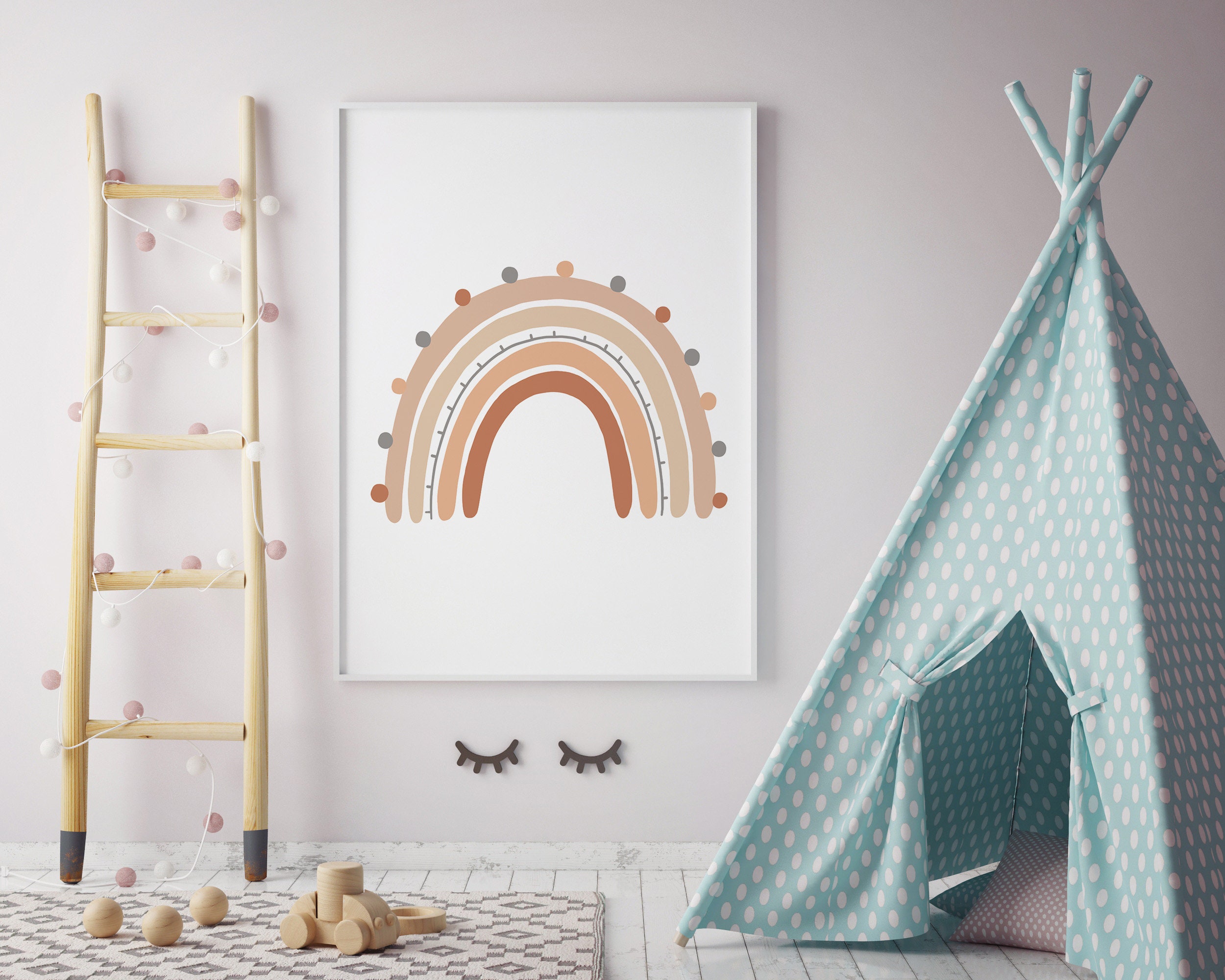 Rainbow Nursery Decor Boho Rainbow Poster Pom Poms Printable | Etsy