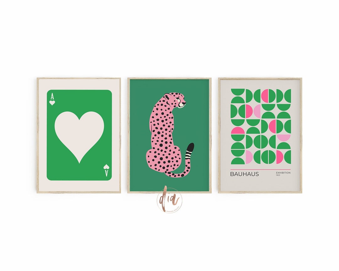 Preppy Wall Art Print 3er Set, Pink Grüner Leopard Poster, Gepard ...
