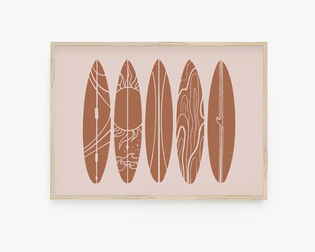 Boho Surf Art Print, Surfboard Printable Poster, Beach Decor, Abstract ...