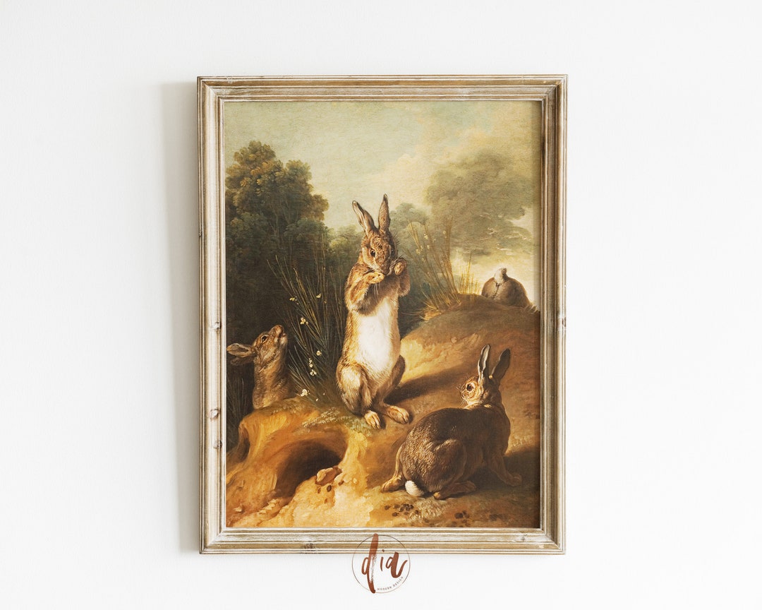 Vintage Bunny Rabbit Painting Easter Wall Art Vintage - Etsy