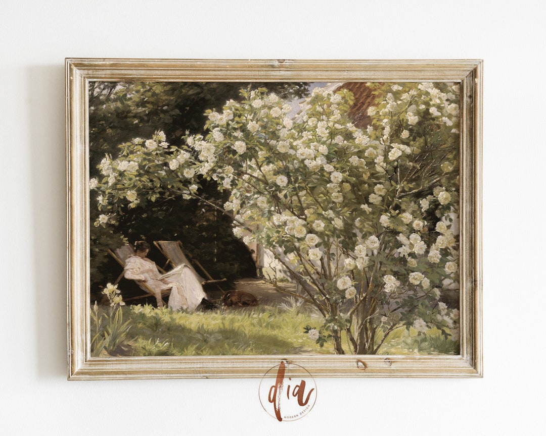 French Country Garden Print, Rose Garden Vintage Painting, Rose Bush in ...