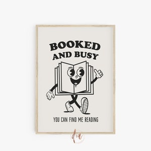 Reading Poster, Classroom Wall Art Print, Retro Book Cartoon, Mascot ...