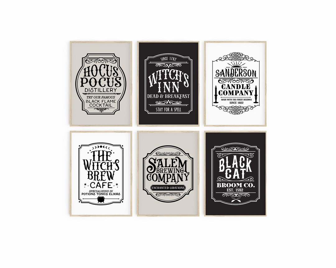 Set of 6 Halloween Signs, Halloween Printable Vintage Signs, Bar Cart ...