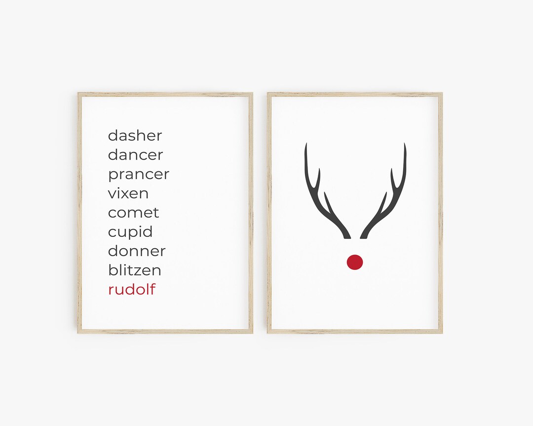 Rudolf Print Set of 2 Prints, Printable Reindeer Names, Christmas Decor ...