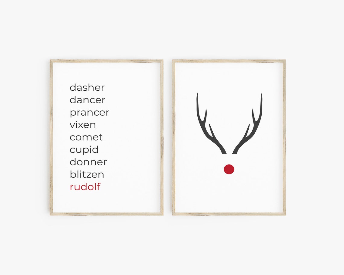 Rudolf Print Set of 2 Prints Printable Reindeer Names - Etsy