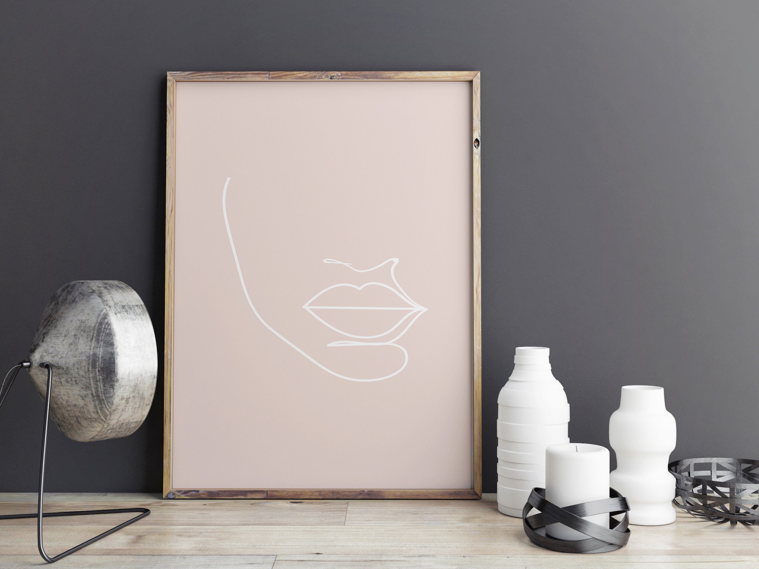 Blush Pink Line Art Face Illustration Fashion Print Bedroom | Etsy