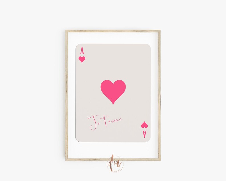 Pink Ace of Hearts Playing Card Poster, Trendy Wall Art, Je Taime ...