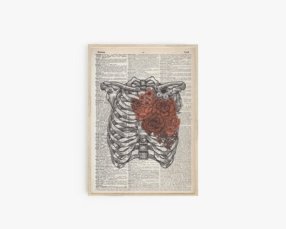 Vintage Halloween Print Skeleton Flowers Printable Poster - Etsy