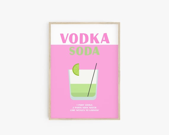 Vodka Soda Printable Poster Cocktail Wall Art Print Pink - Etsy