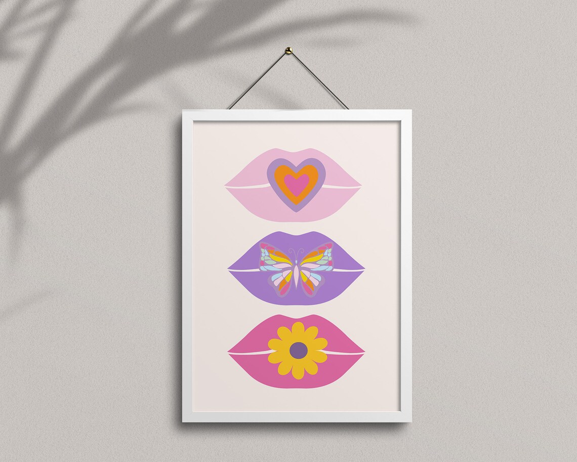 Retro Lips Print Y2K Poster Funky Lips Printable Art Danish - Etsy