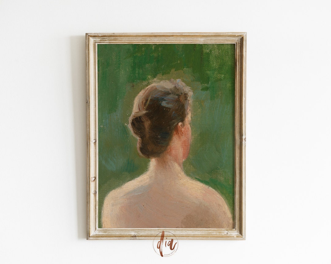 Eclectic Female Painting, Vintage Woman Portrait, Green Wall Art ...