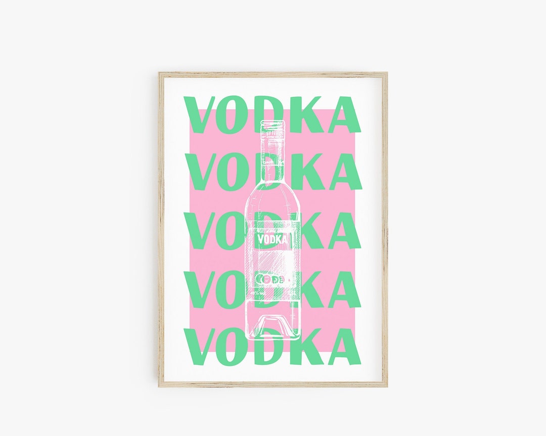 Vodka Poster, Preppy Cocktail Print, Pink Green Trendy Wall Art, Retro ...