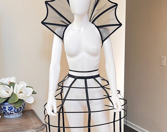 Black Red White Vampire Costume Crinoline Hoop Cage Skirt Pannier ...