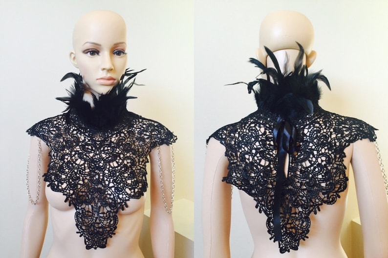 Victorian Black Lace Feather Collar Shoulder Pads Neck Corset | Etsy