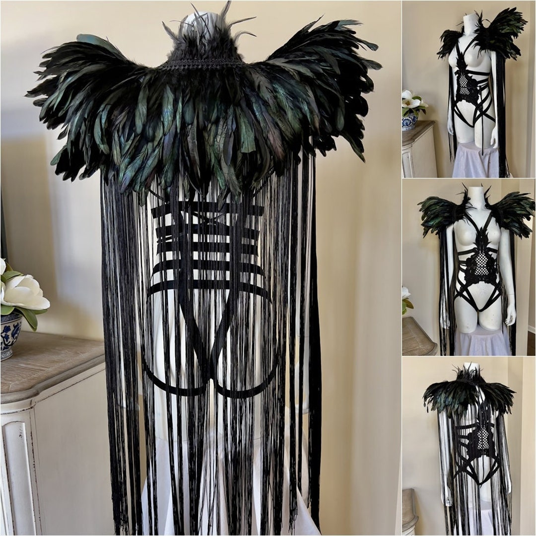 Feather Capelet: High Collar Tassel Cloak, Halloween Costume - Etsy