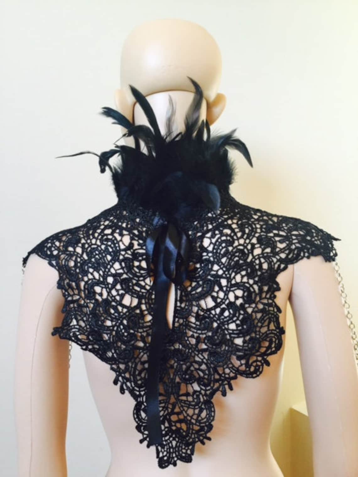 Victorian Black Lace Feather Collar Shoulder Pads Neck Corset | Etsy