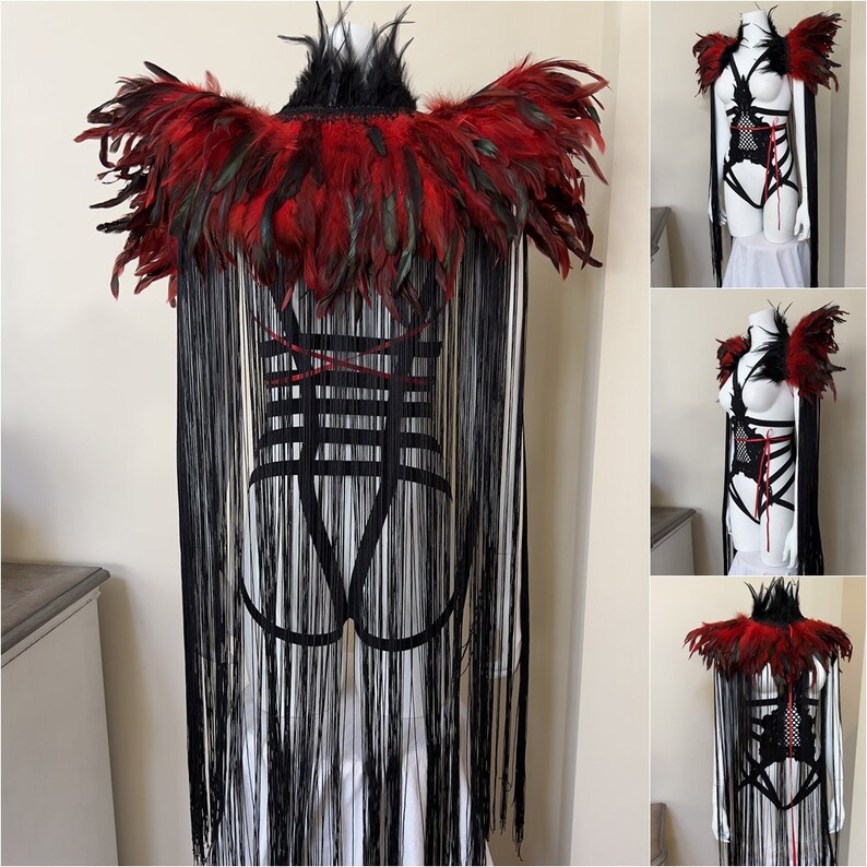 Feather Capelet: High Collar Tassel Cloak, Halloween Costume - Etsy