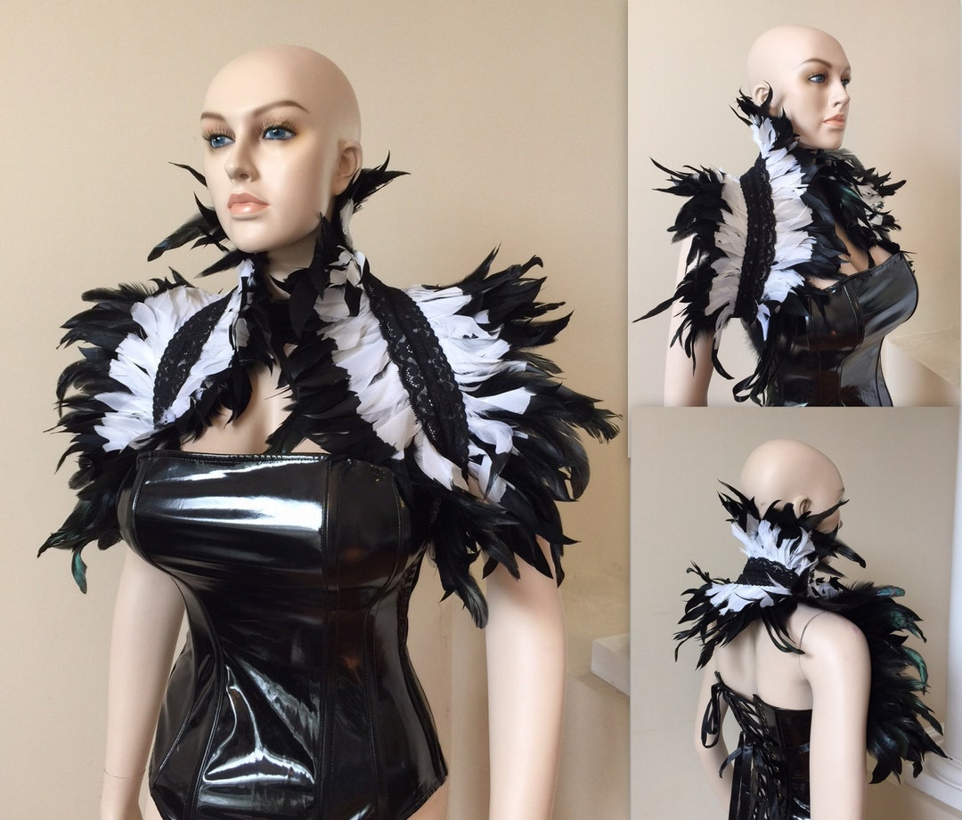 Black & White GOTHIC BLACK FEATHER Shrug Steampunk Evening Feather ...