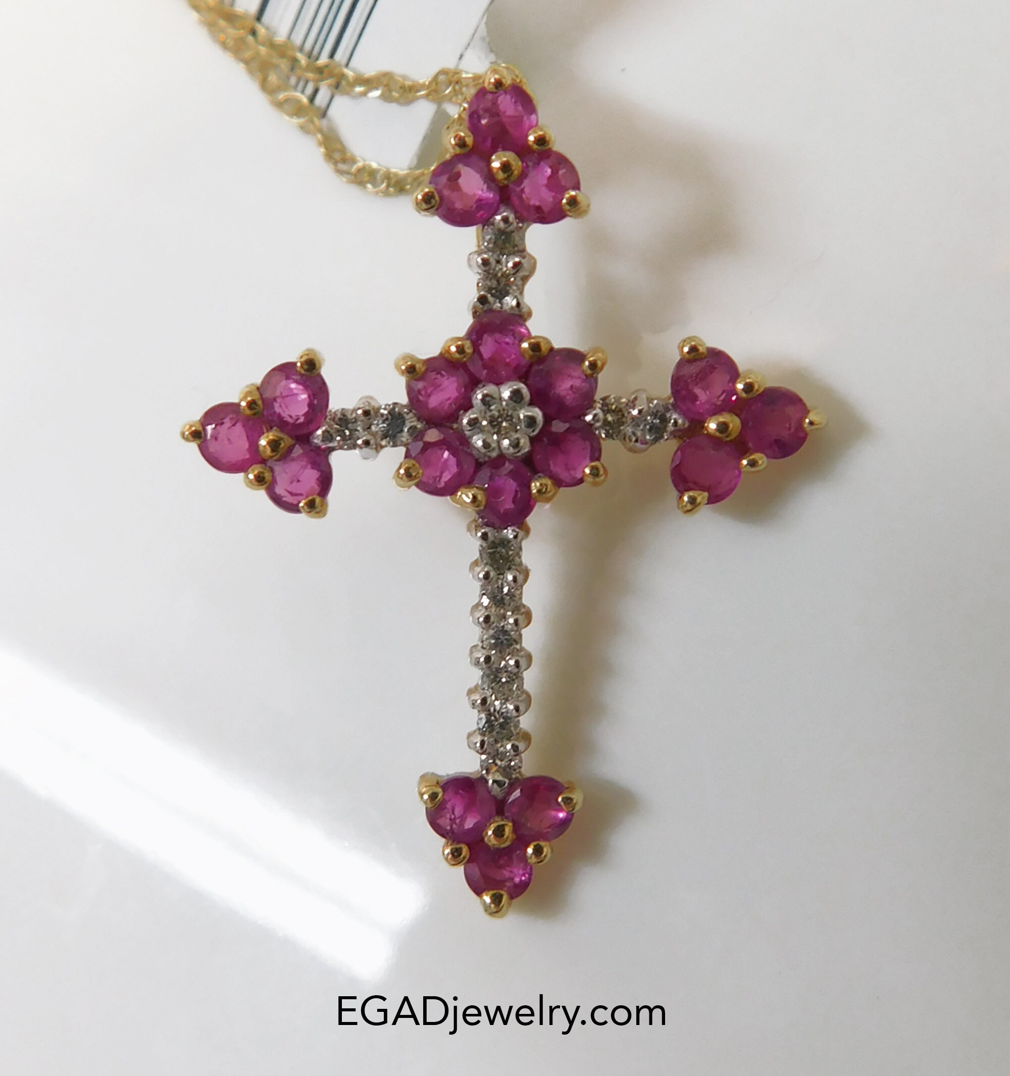 14K Yellow Gold Ruby Diamond Cross Necklace Pendant | Etsy