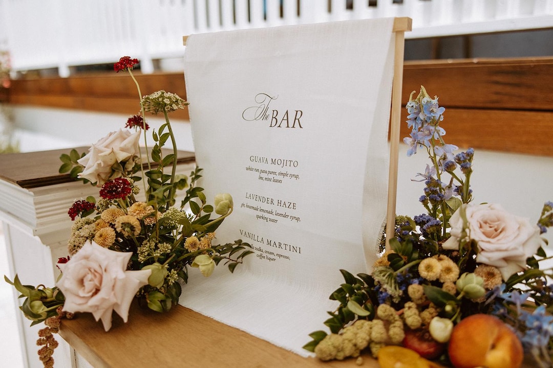 Madeline Linen Bar Menu | Large Linen Cocktail Drink Menu ...