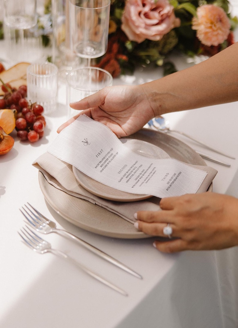 Custom Linen Wedding Menu | Wedding Fabric Menus | Fabric Printed Menus ...