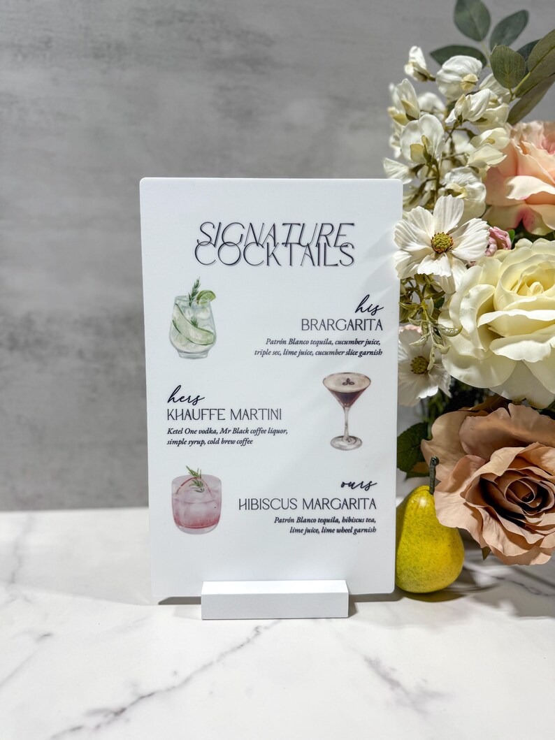 Watercolor Cocktail Drink Menu | Minimalist Acrylic Menu | Signature ...