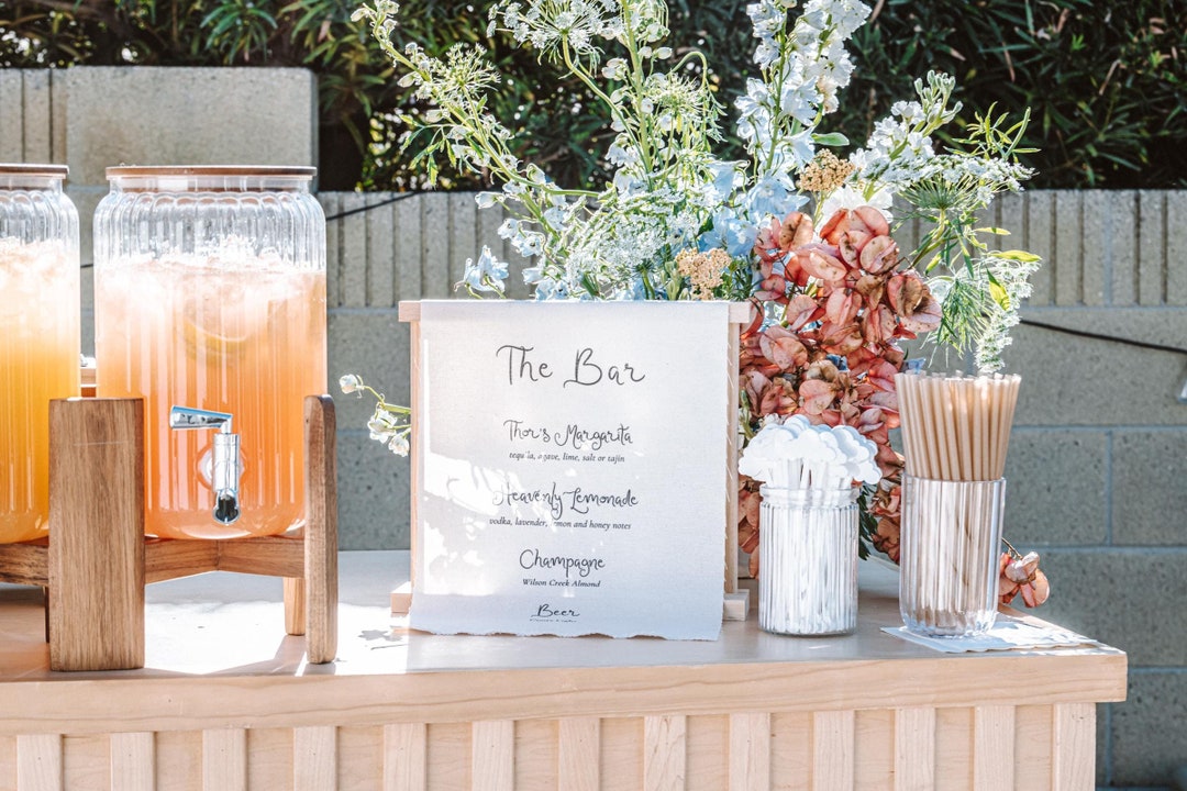 Clementine Customizable Linen Wedding Bar Menu, Cocktail Fabric Drink ...
