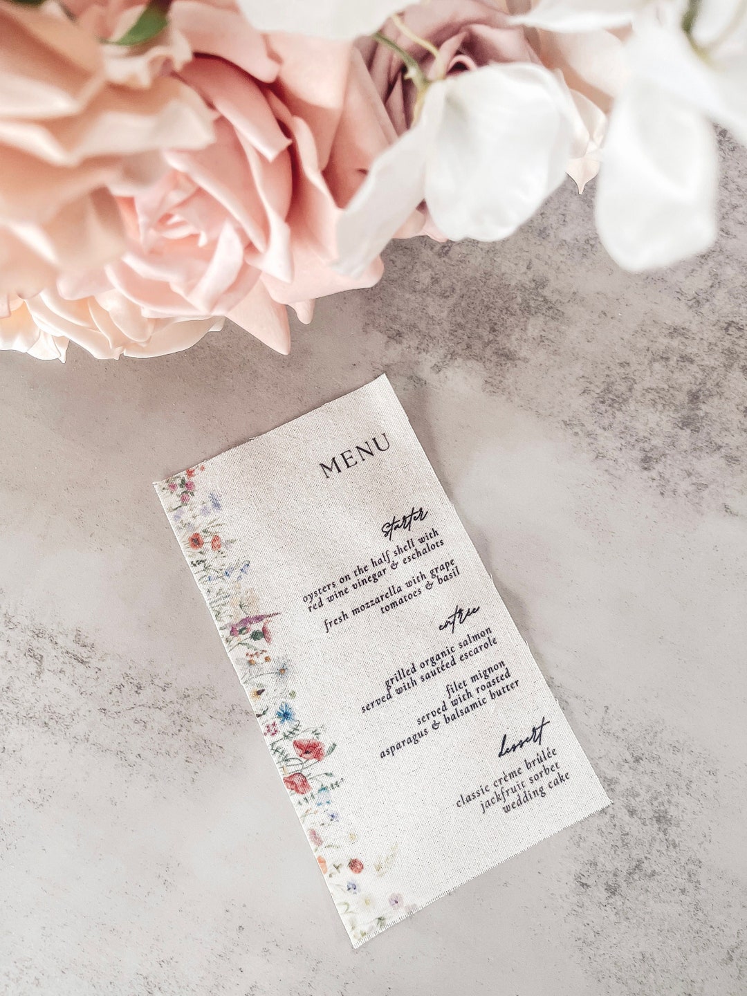 Wildflower Linen Wedding Menu | Wedding Fabric Menus | Fabric Printed ...